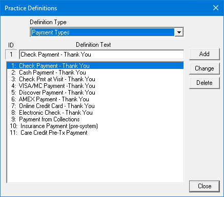 Customizing payment types